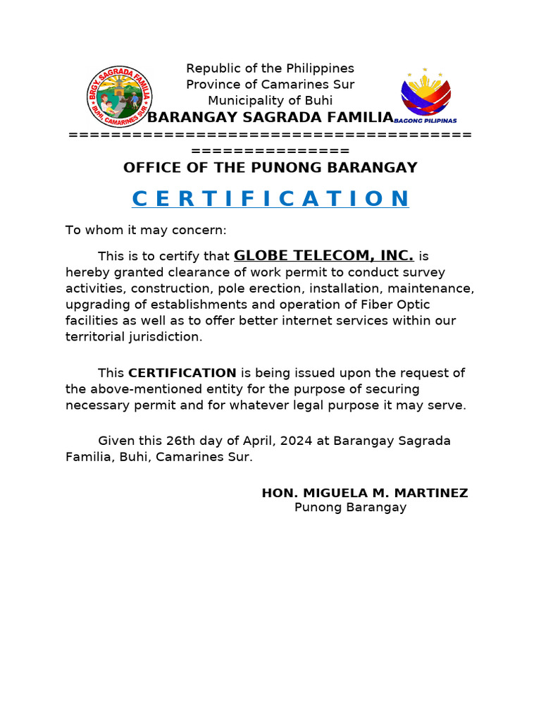 Globe Telecom Certification | PDF