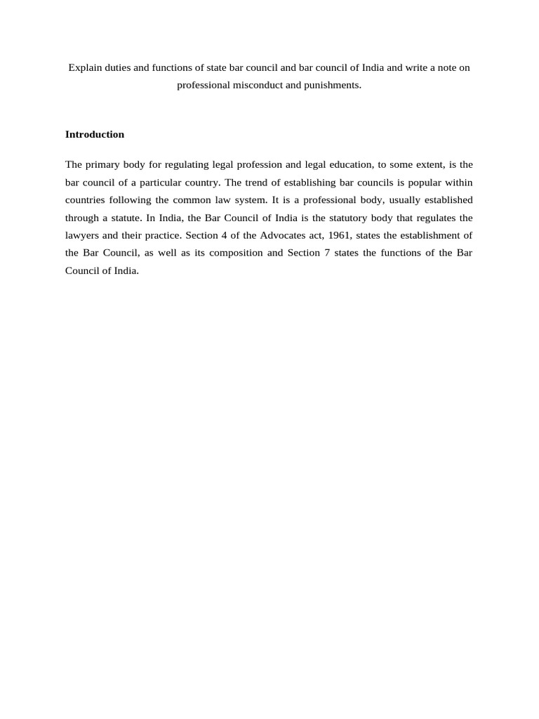 Explain Duties and Functions of State Bar Council and Bar Council of ...