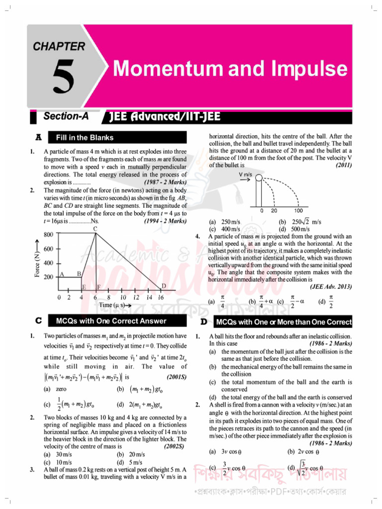 Momentum and Impulse Atoms JEE Mains Questions 2018 To 1983 PDF ...