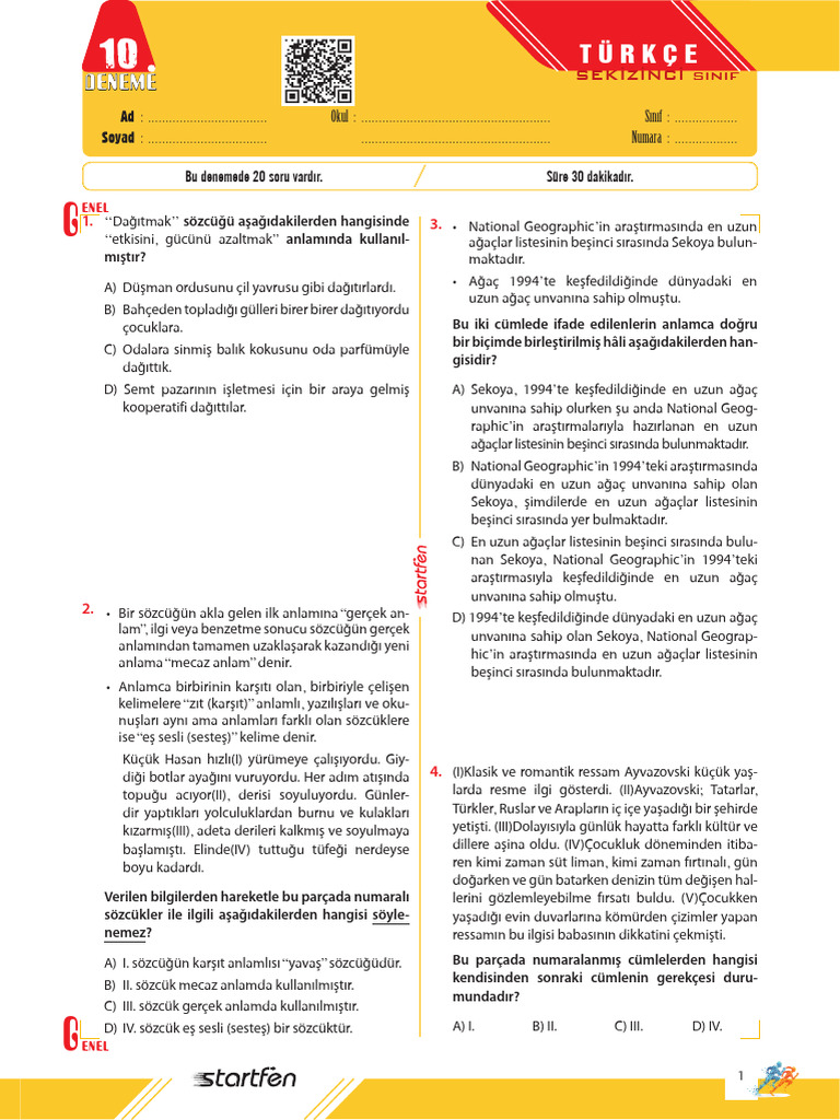 8.sinif-turkce-denemeleri-10.deneme | PDF