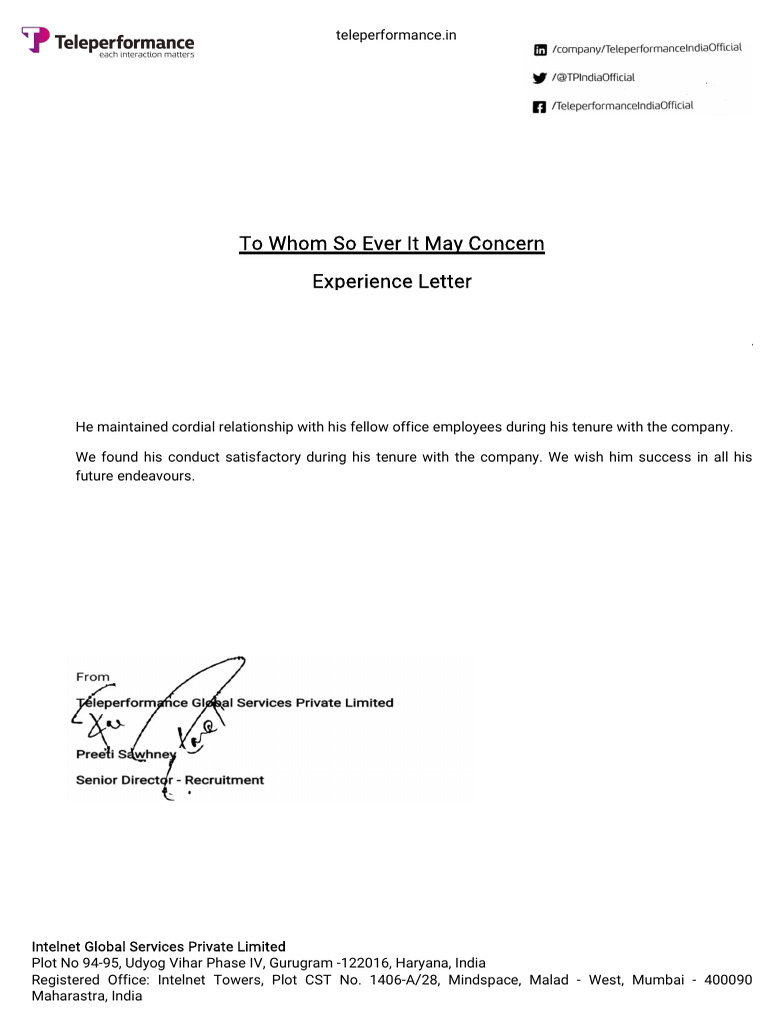 Experience Letters for Advisors | PDF