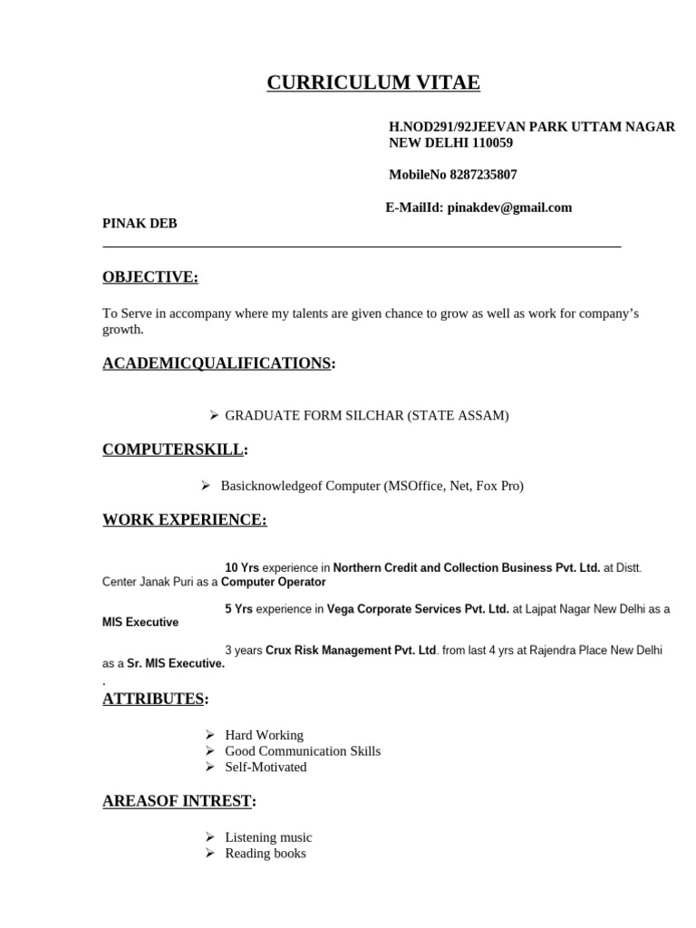 Pinak Deb Resume | PDF