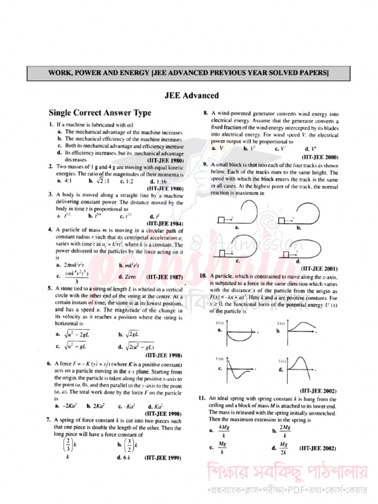 Work Power and Energy JEE Advanced Questions PDF With Solutions | PDF