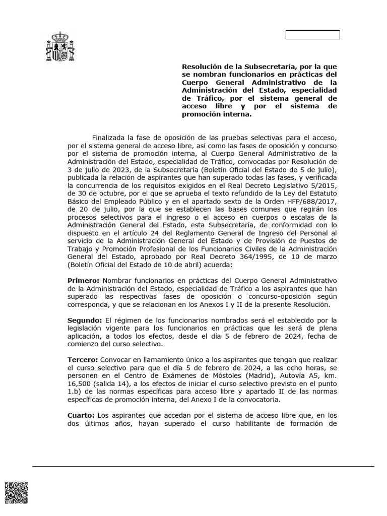 Resolucion de Nombramiento F Practicas - Anexo I y II | PDF | España ...