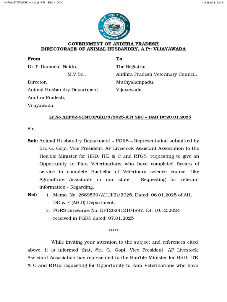 Letter To Registrar APSVC | PDF | Animal Welfare | Animals And Humans