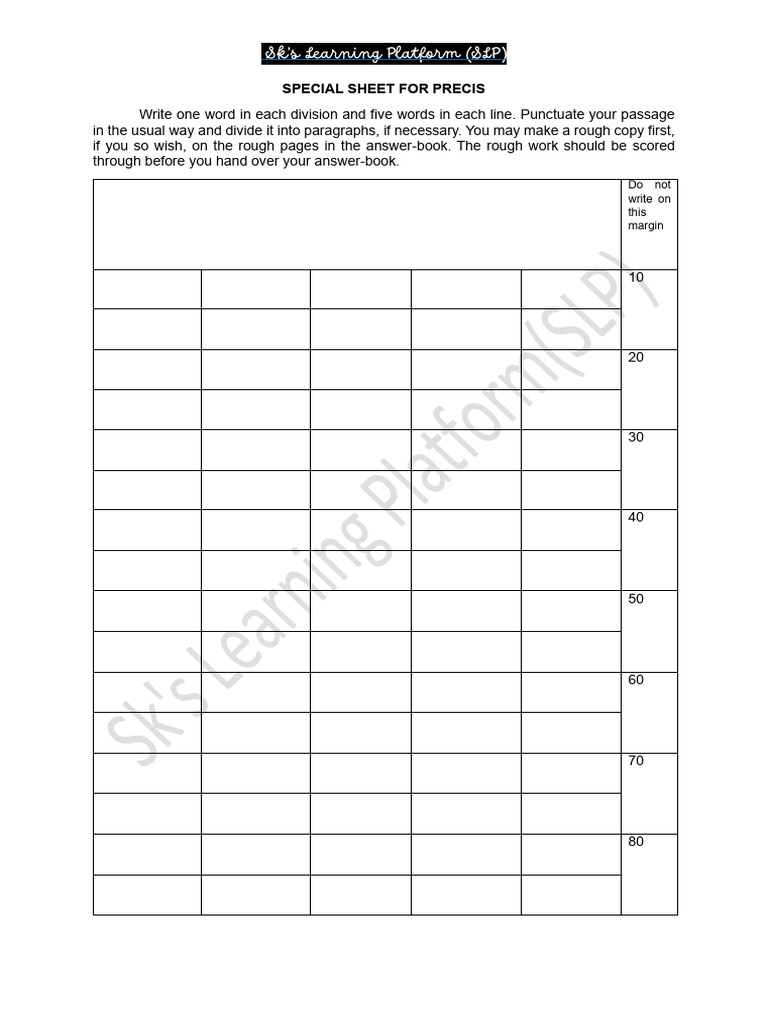 Special Précis Writing Sheet | PDF | Text