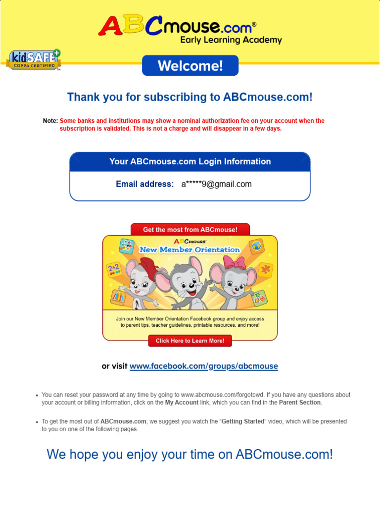 ABCmouse.com - Confirmation Page | PDF