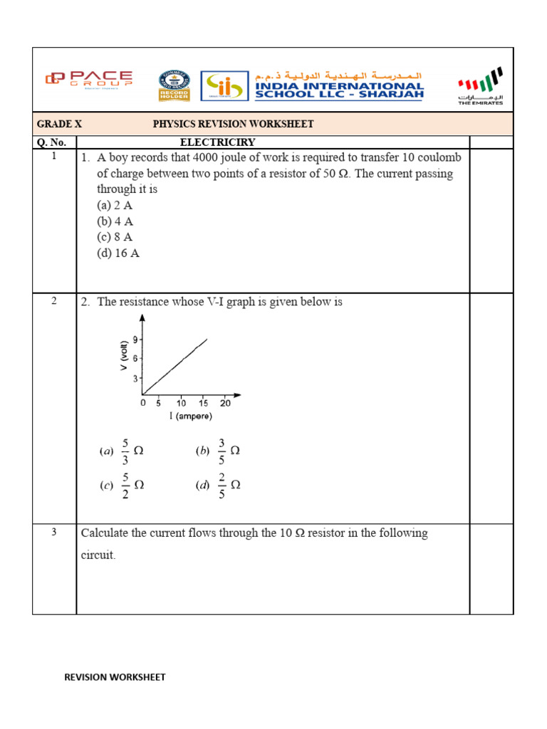Electricity Revision Work Sheet | PDF | Electrical Resistance And ...