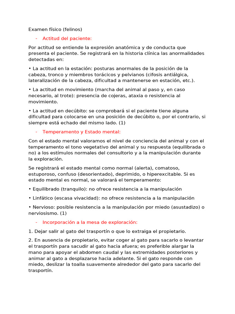 Examen Fisico y Clinico (Felinos) | PDF | Abdomen | Respiración