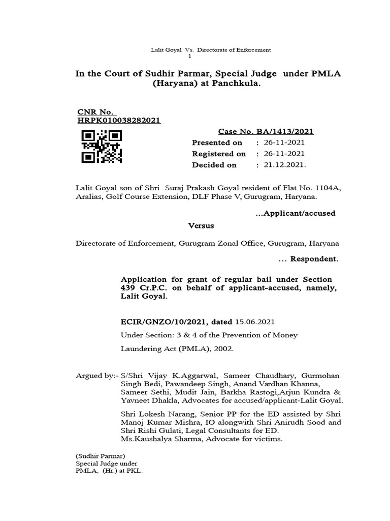Sudhir Parmar Order Against Lalit Goyal | PDF | Bail | Crimes