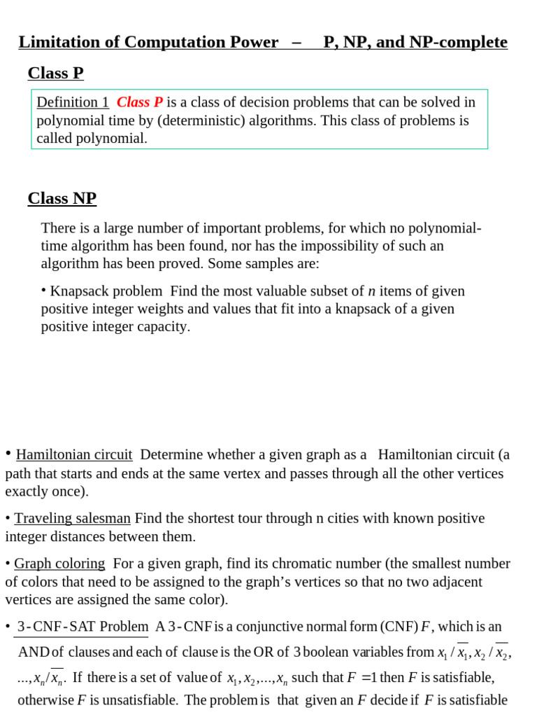 Limitation of Computation Power - P, NP, and NP-complete Class P | PDF ...