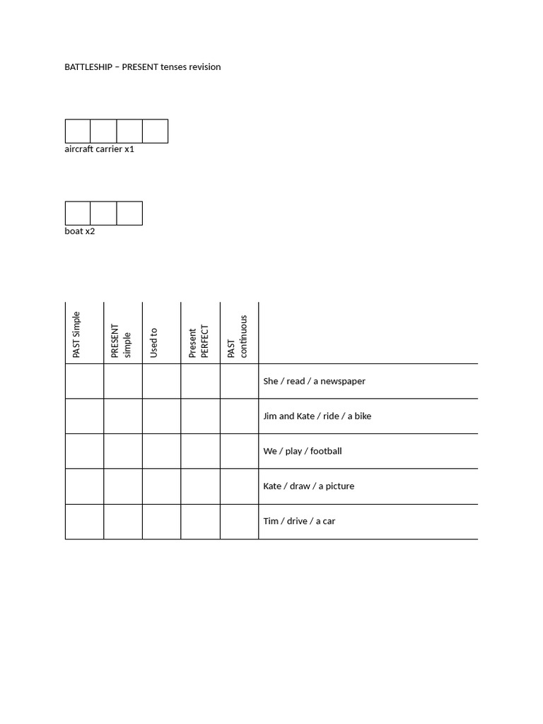 GAME_BATTLESHIP Present Tenses Revision | PDF