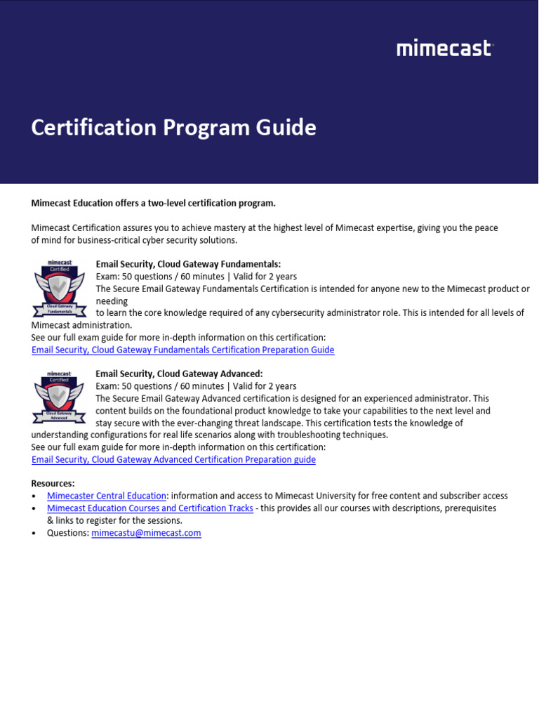 Mimecast - Certification Program Guide - UPDATED (Sept 2024) | PDF