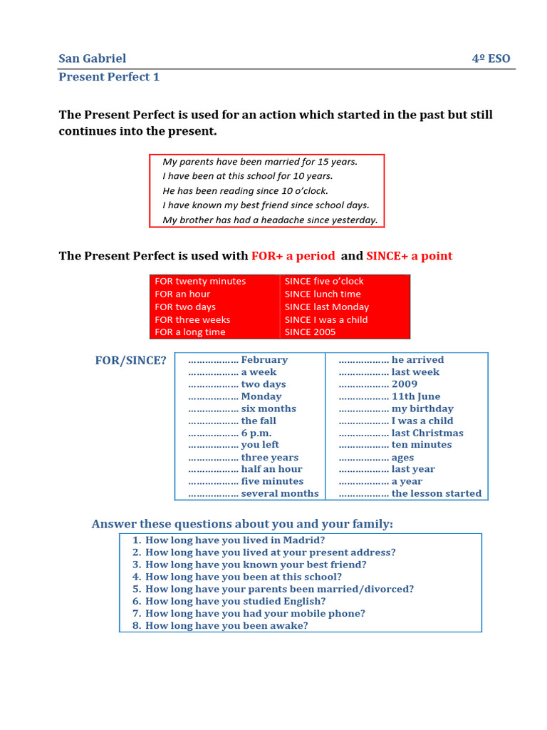 Present Perfect Worksheet 1 | PDF