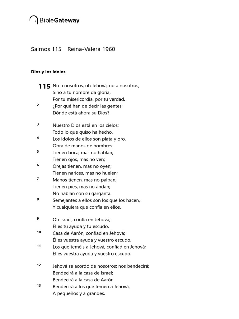 Salmos 115 Dios Y Los Idolos | PDF