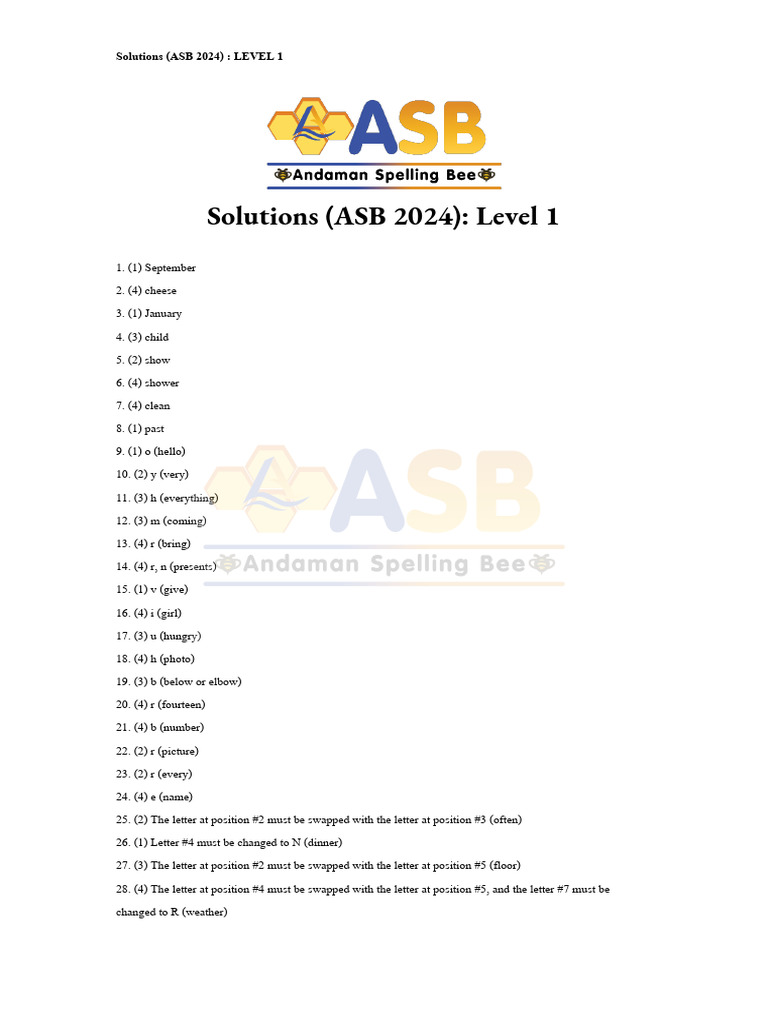 ASB 2024 Level 1 Solutions Guide | PDF | Cuisine | Foods