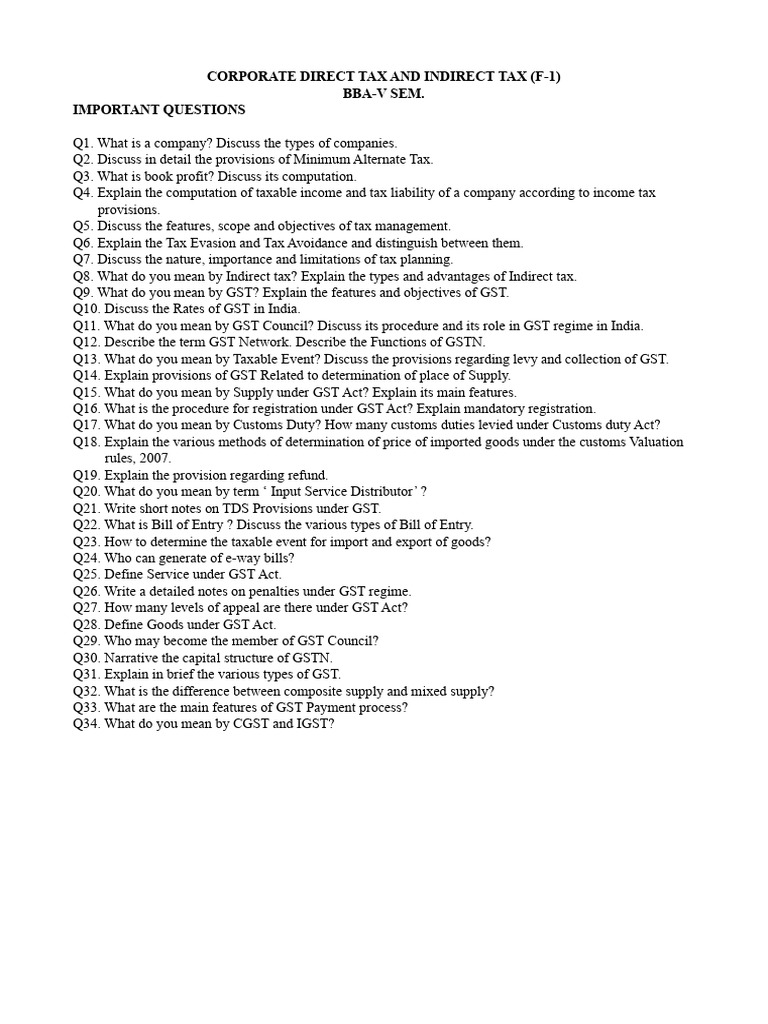 F-1 - Important Questions | PDF