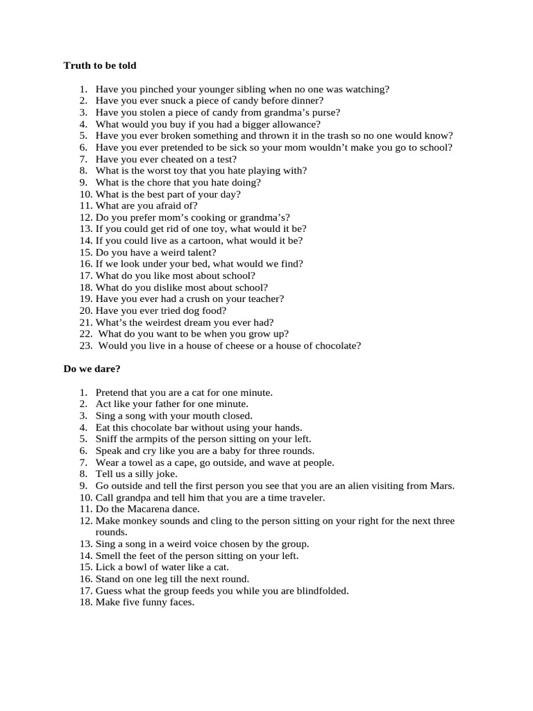 Fun Questions and Silly Challenges | PDF