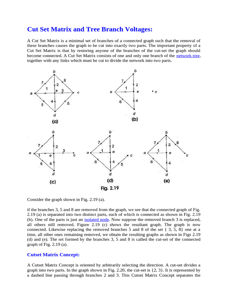 Cut Set Matrix and Tree Branch Voltages | PDF | Matrix (Mathematics ...