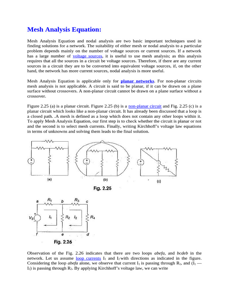 Mesh Analysis Equation | PDF | Electricity | Electrical Engineering