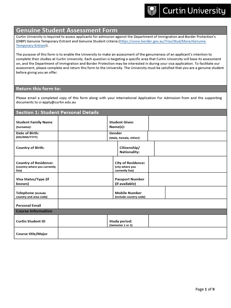 Genuine Student Assessment Form | PDF | Cost Of Living | Travel Visa