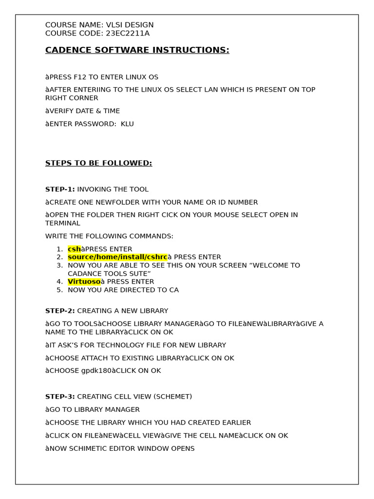 Cadence Software Instructions Vlsi Design | PDF