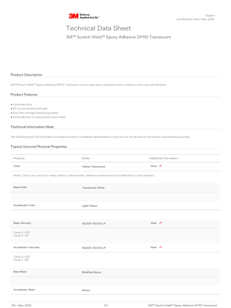 3M™ Scotch-Weld™ Epoxy Adhesive DP110 Translucent - 20231026 | PDF ...