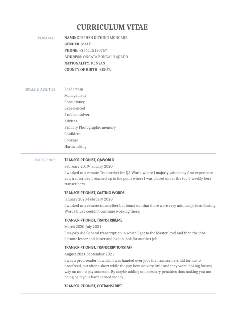 STEVE CURRICULUM VITAE | PDF | Nairobi