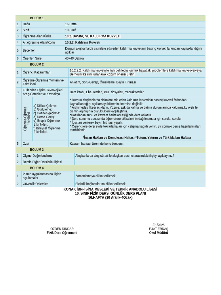 10-sinif-fizik-al-13-hafta-gunluk-plani-1734282666 (2) | PDF