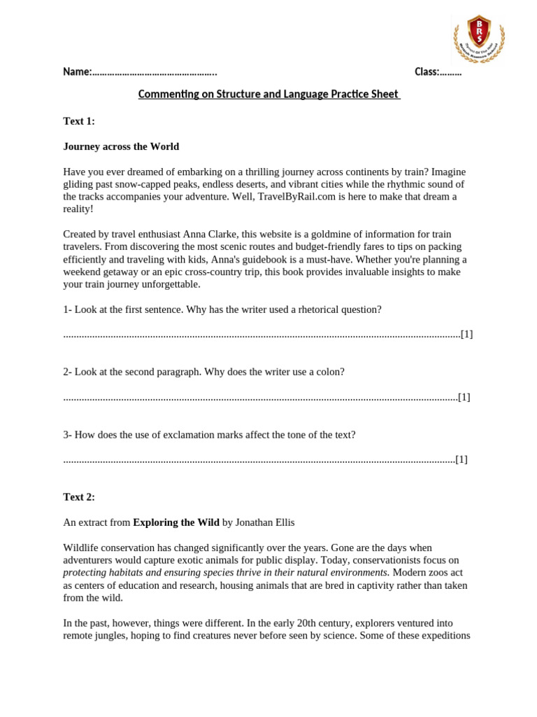 Commenting On Structutre Practice Sheet 2 | PDF
