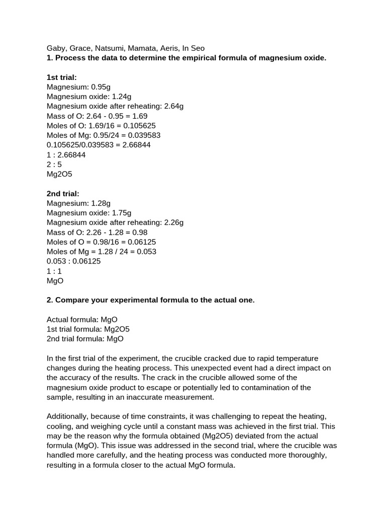 Chemistry Lab Work | PDF | Significant Figures | Magnesium