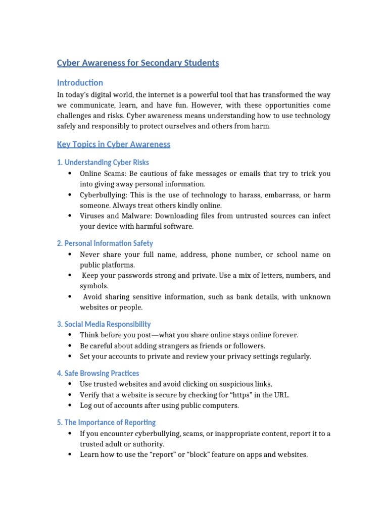 Cyber Safety Tips for Students | PDF | Cyberbullying | Internet