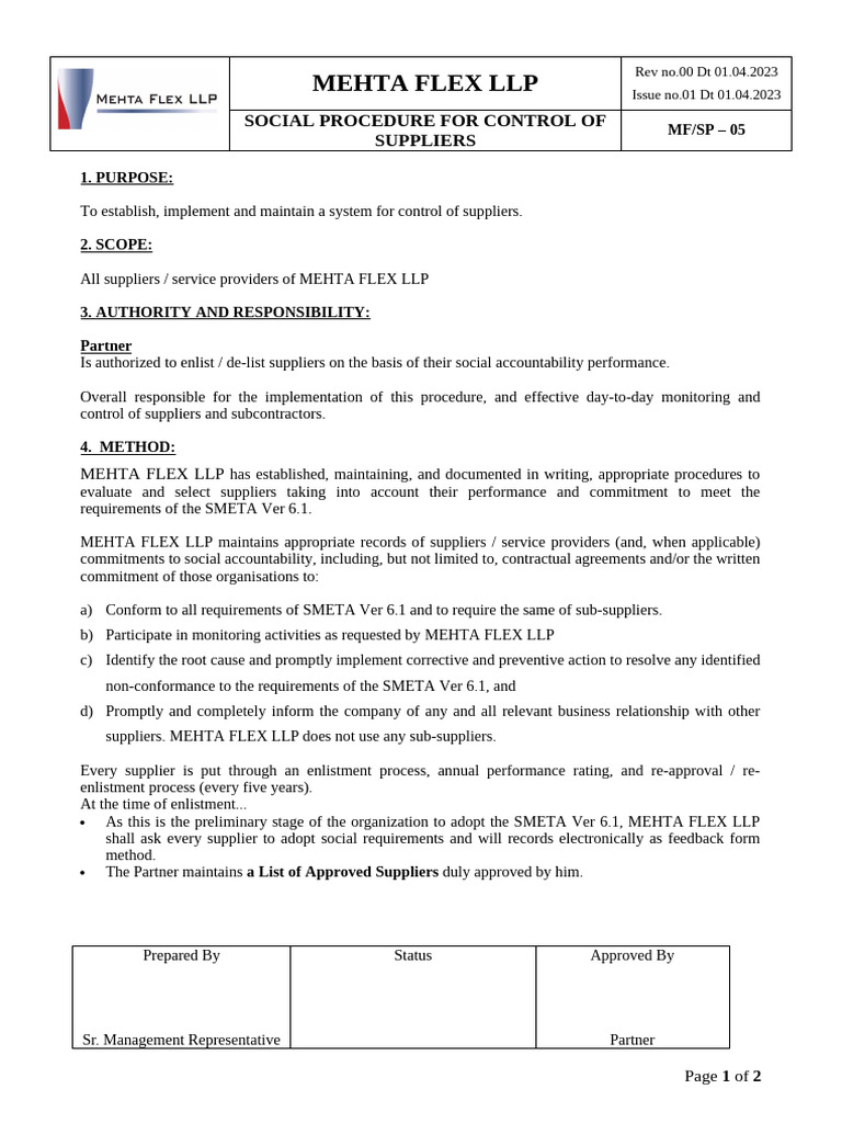 Supplier Control Procedure Guide | PDF | Business