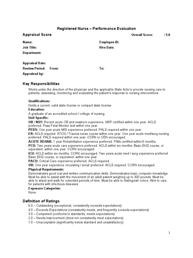 Registered Nurse - Performance Evaluation Appraisal Score | PDF ...