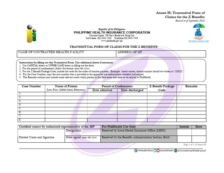 0 Phic Transmittal Form of Claims For The Z Benefits | PDF | Health ...
