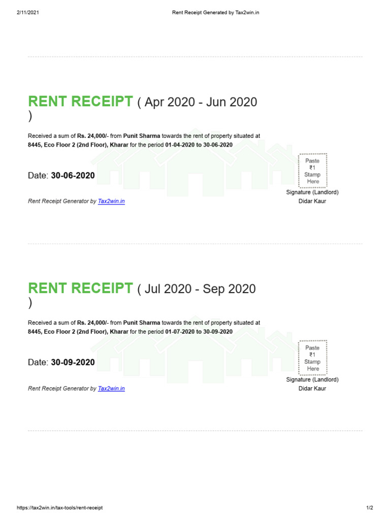 Rent Receipt - Punit | PDF