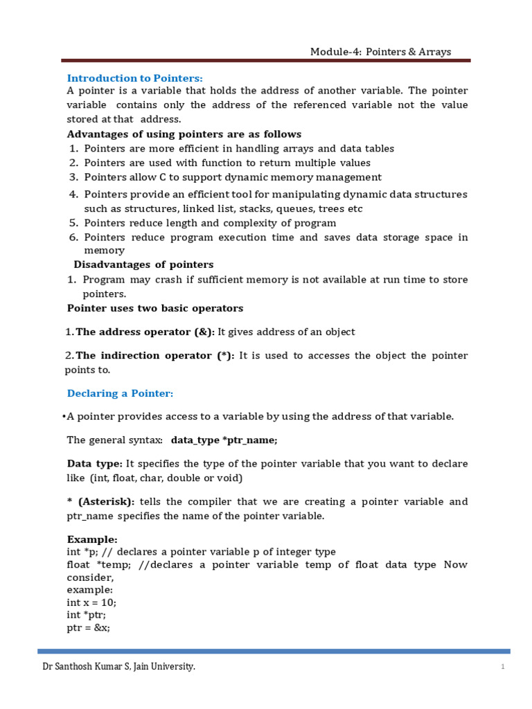 FCS_Module-4_Notes[Pointers] | PDF | Pointer (Computer Programming ...