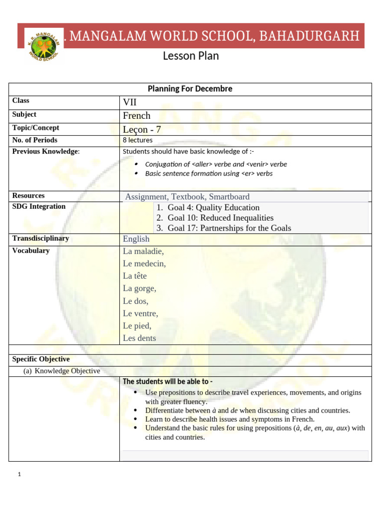 Lesson Plan 6 French Dec | PDF | Grammar | Linguistic Morphology