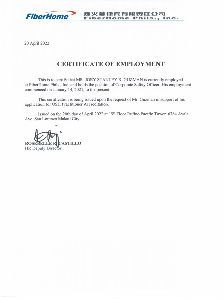 COE Present Employer | PDF