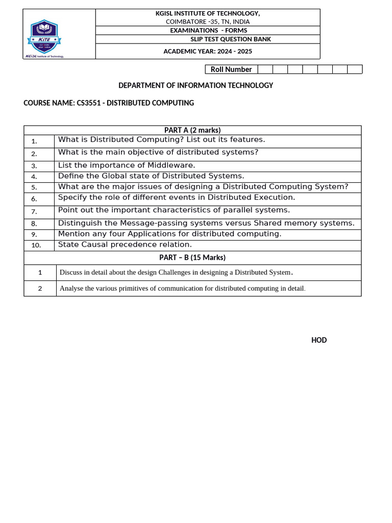 Distributed Computing Question Bank | PDF
