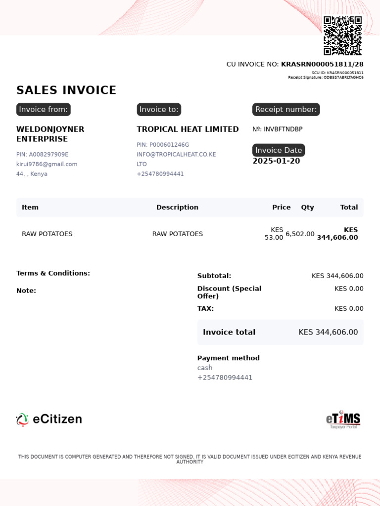 Copia Kenya Price List Invoice | PDF