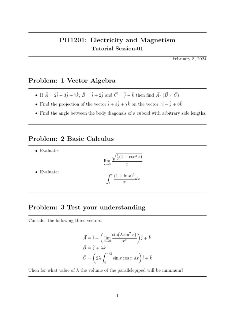 PH1201 Tutorial 01 | PDF
