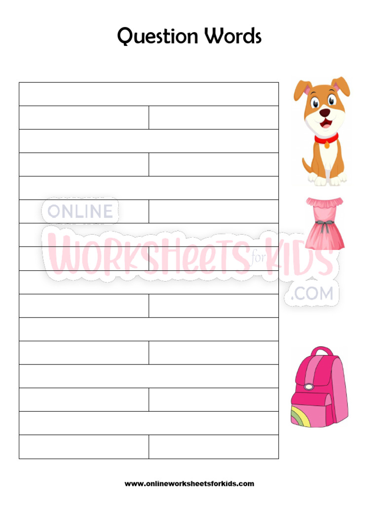 Question word Worksheet for grade 1-9 | PDF