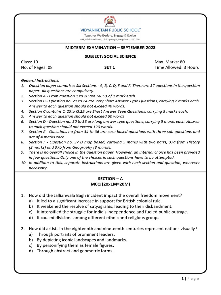 Class10 Set1 SocialScience 72592 | PDF