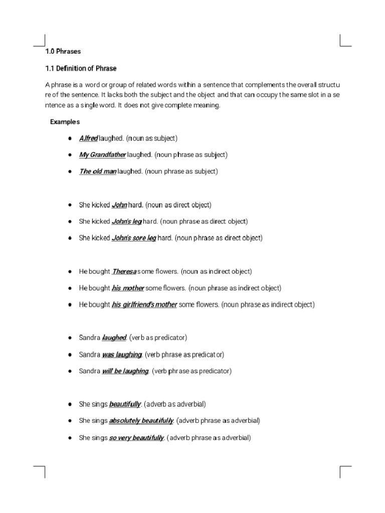 Lecture Note On Phrases and Clauses - Phoenix | PDF