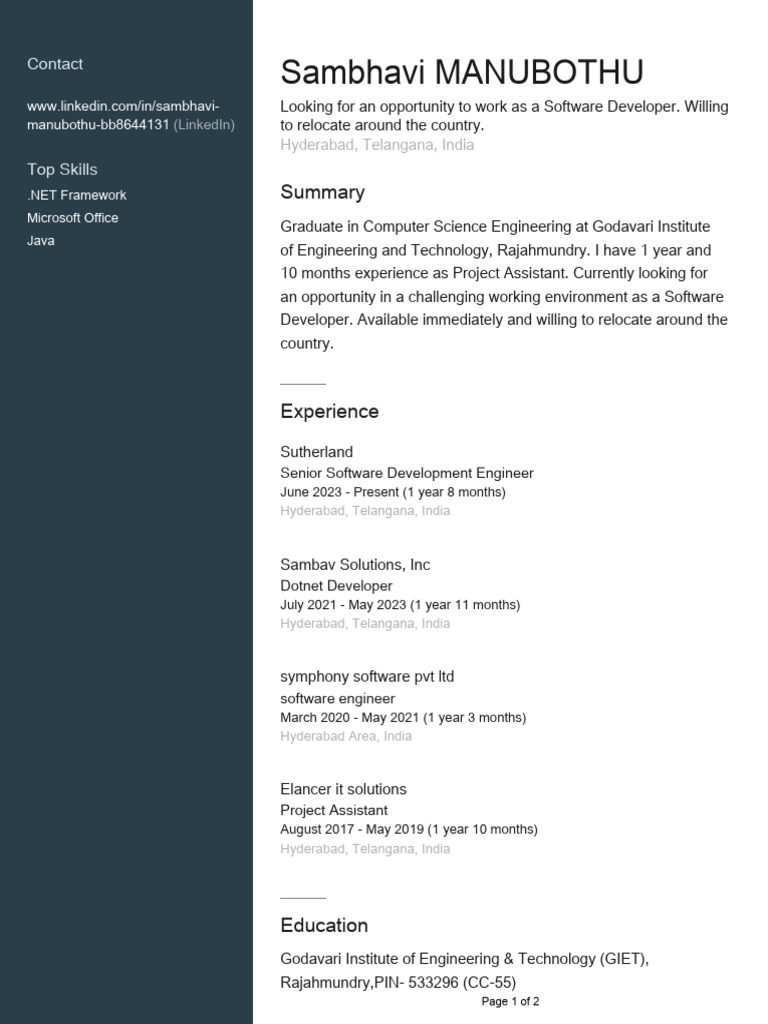 Software Developer Resume - Sambhavi Manubothu | PDF
