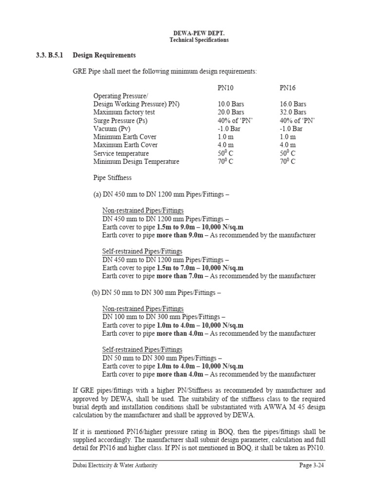 DEWA GRE Pipes - Design Requirements | PDF | Mechanical Engineering ...