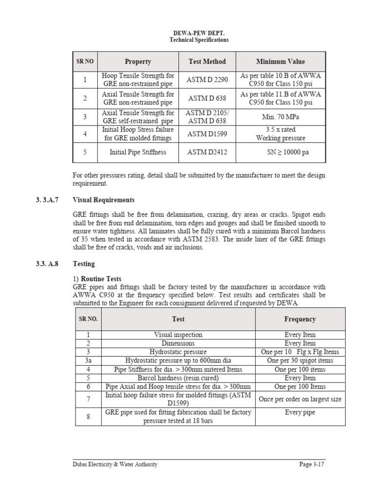 DEWA GRE Pipes (Mechanical Properties & Routine Tests) | PDF | Physical ...