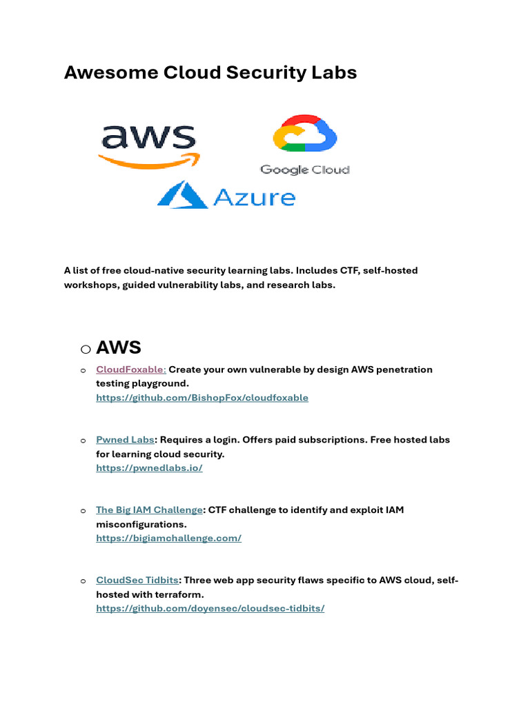 Free Cloud Security Labs List | PDF | Amazon Web Services | Computing