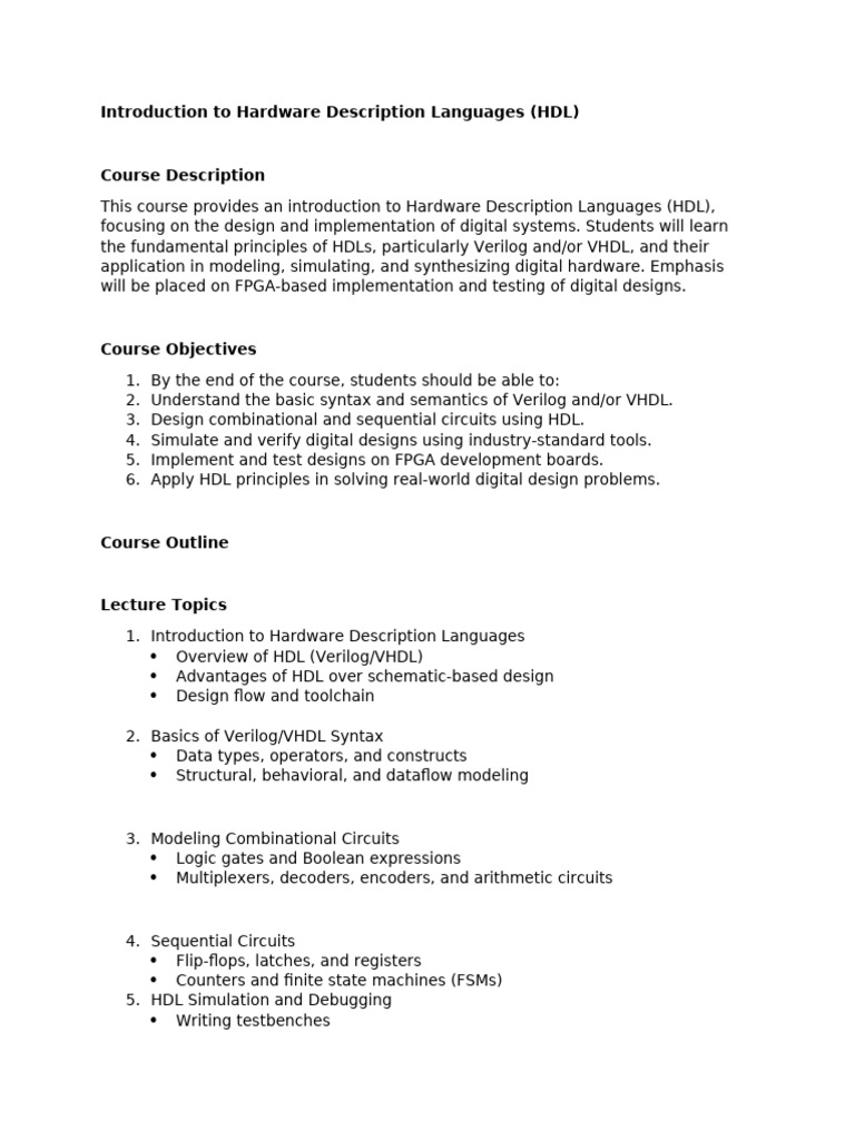 Introduction to HDL Course Overview | PDF | Hardware Description ...